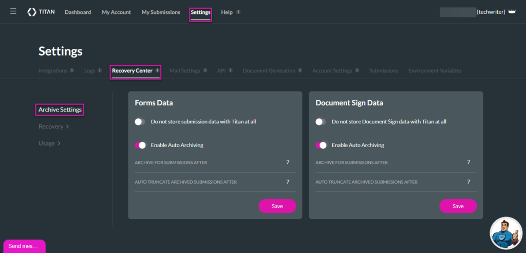 Learn about Archive Settings | Titan Platform