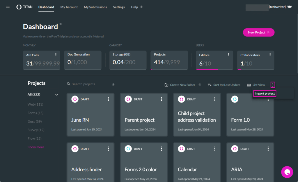 Export a Single Project | Titan Platform
