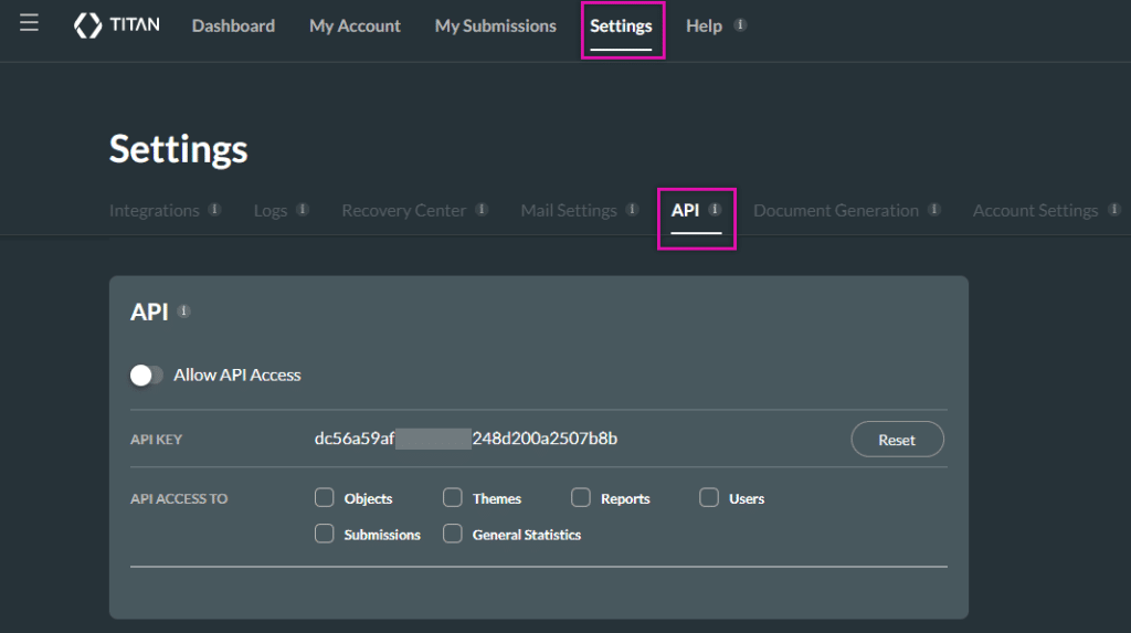 Learn about API Access | Titan Platform